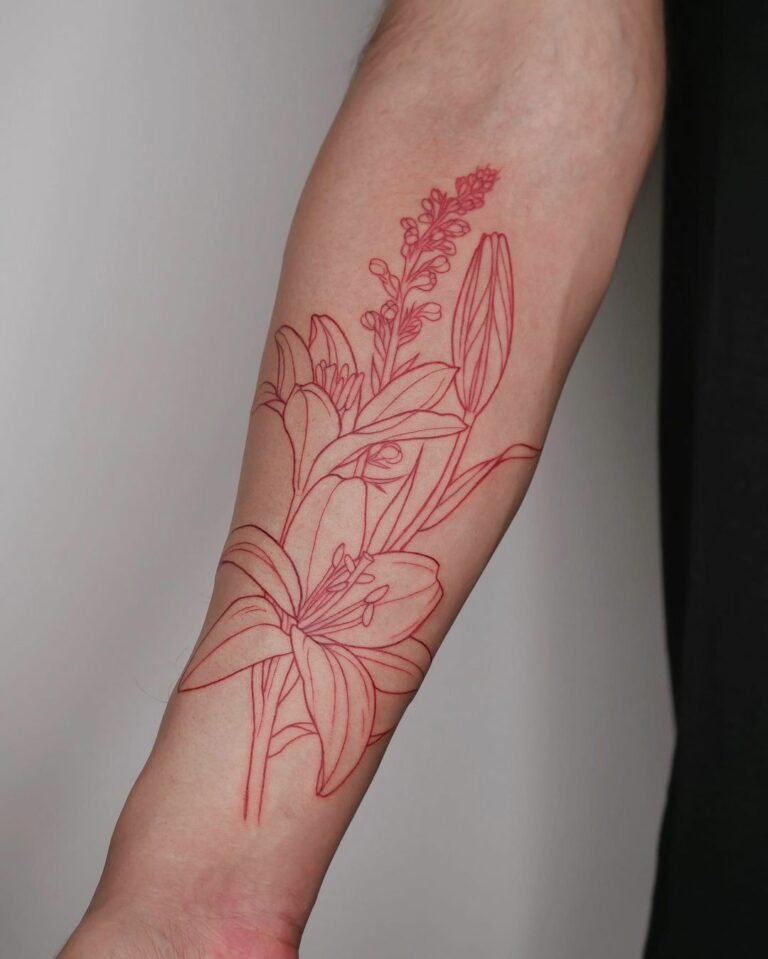 10 Beautiful And Amazing Fine-line Lily Flower Tattoo Designs