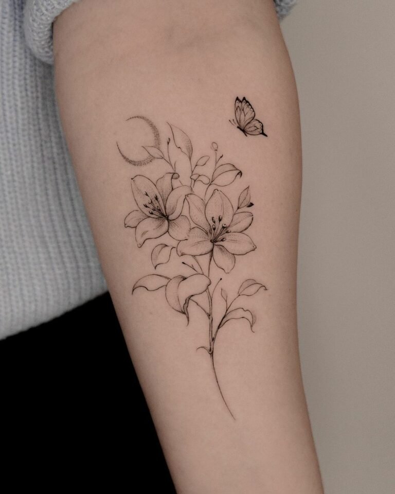 10 Beautiful And Amazing Fine-line Lily Flower Tattoo Designs